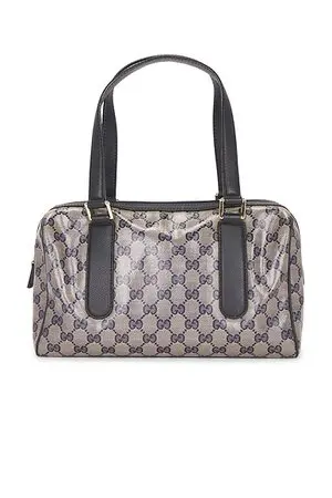 Gucci Boston Bag In Coated Canvas With Blue Calfskin Leather Trim