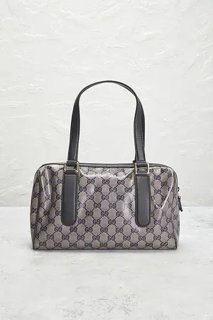 Gucci Boston Bag In Coated Canvas With Blue Calfskin Leather Trim