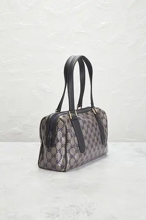 Gucci Boston Bag In Coated Canvas With Blue Calfskin Leather Trim