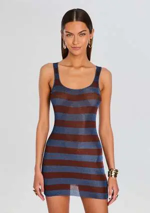 SEROYA Metallic Knit Mini Dress - Rust/navy