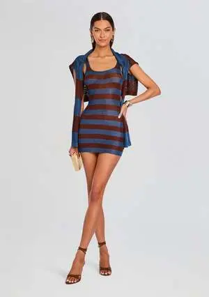 SEROYA Metallic Knit Mini Dress - Rust/navy