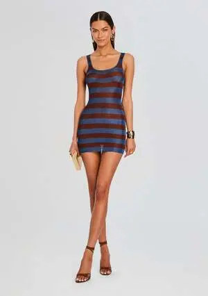 SEROYA Metallic Knit Mini Dress - Rust/navy