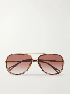 Chloé Tubolar Aviator-style Acetate Sunglasses - Tortoiseshell