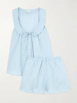 DEIJI STUDIOS Striped Organic Cotton Shirt And Shorts Set - Blue