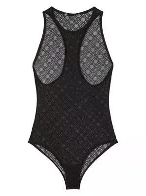 Palm Angels Sheer Lace Logo Racerback Bodysuit