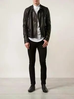 LANVIN Band Collar Leather Biker Jacket