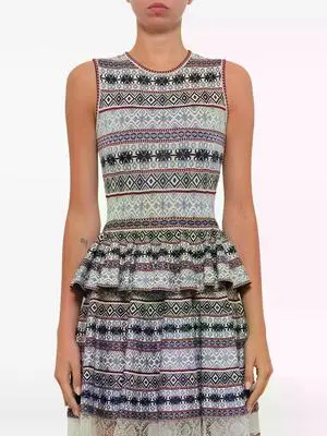 Alexander McQueen Jacquard Peplum Dress - Blue