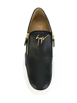 GIUSEPPE ZANOTTI Leather Slip-on Sneakers With Gold-tone Zips