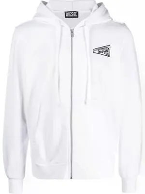DIESEL® Logo Print Zip Up Hoodie - White