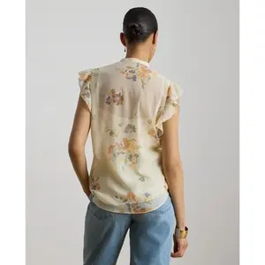 Ralph Lauren Floral Pintucked Tie-neck Blouse - Cream Multi