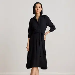 Ralph Lauren Belted Double-faced Georgette Shirtdress - Black