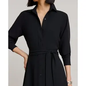 Ralph Lauren Belted Double-faced Georgette Shirtdress - Black