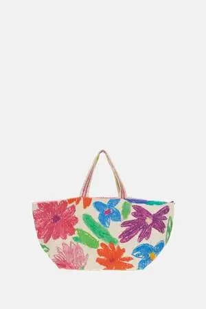 Pero Large Cotton Canvas Floral Print Tote Bag