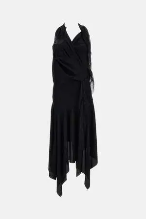 Junya Watanabe Asymmetrical Long Dress With Lace Inserts - Black