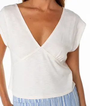 Roxy Sea Drift V-neck Cotton Blend Top - Dew Solid