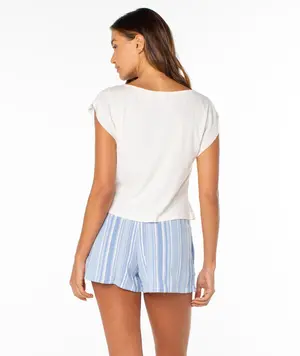 Roxy Sea Drift V-neck Cotton Blend Top - Dew Solid
