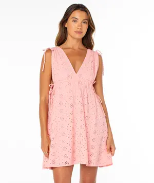 Roxy Bay Breeze Mini Dress With Tie Details - Murex Shell Solid