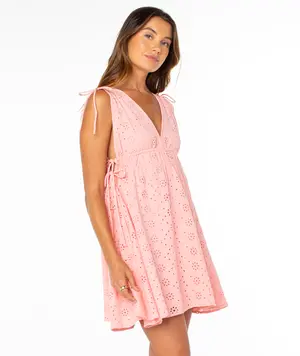 Roxy Bay Breeze Mini Dress With Tie Details - Murex Shell Solid