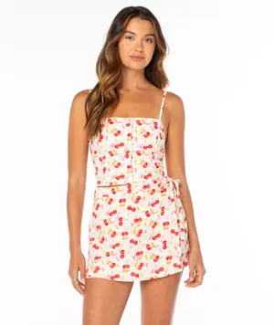 Roxy Island Sun Cropped Top With Square Neckline And Button Detail - Hibiscus Cherry On Top