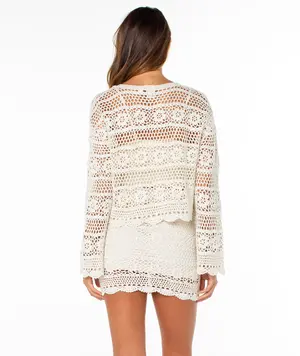 Roxy Blue Water Crochet Sweater - Cloud Dancer Solid
