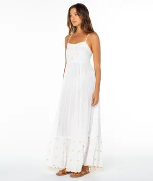 Roxy Sunburst Maxi Dress With Golden Embroidery And Tie-back Detail