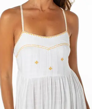 Roxy Sunburst Maxi Dress With Golden Embroidery And Tie-back Detail