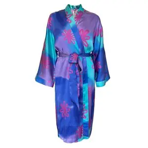 ROY G. Pool Watercolor Floral Kimono Robe - Blue