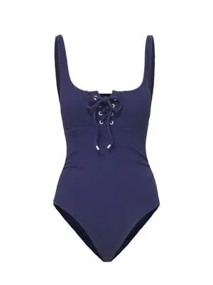 CHANGE OF SCENERY Navy Texture Lace-up One Piece - Blue