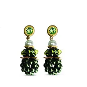 BELLUS DOMINA Bellus Domina Green Beaded Faux Pearl And Goldtone Drop Earrings
