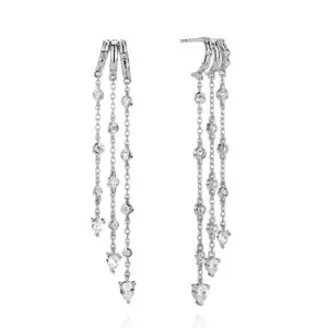 AARIA LONDON Alta Illusion Drop Earrings With Crystal Studded Chains - Silver