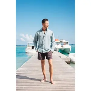 AUTO-REPLY™ Andrew Solid Linen Blend Button-up Shirt - Surf