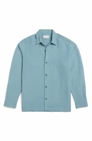 AUTO-REPLY™ Andrew Solid Linen Blend Button-up Shirt - Surf