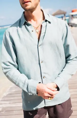 AUTO-REPLY™ Andrew Solid Linen Blend Button-up Shirt - Surf