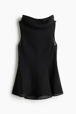 H&m Ramie-blend Peplum Top With Cowl Neck