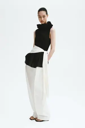 H&m Ramie-blend Peplum Top With Cowl Neck