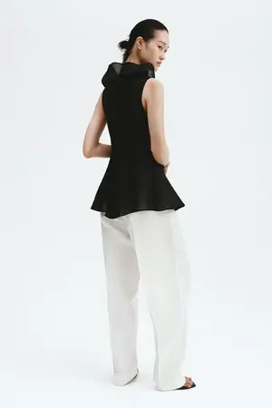 H&m Ramie-blend Peplum Top With Cowl Neck