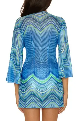 BECCA By Rebecca Virtue Sunrise Cover-up Tunic With Tropical Print And Fluted Sleeves