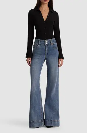Alice + Olivia Freya Long Sleeve Nipped Waist Bodysuit - Black