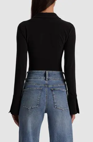 Alice + Olivia Freya Long Sleeve Nipped Waist Bodysuit - Black