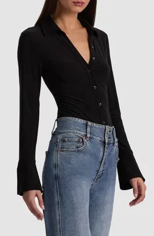 Alice + Olivia Freya Long Sleeve Nipped Waist Bodysuit - Black