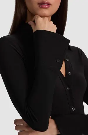 Alice + Olivia Freya Long Sleeve Nipped Waist Bodysuit - Black