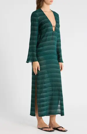 VIX PAULA HERMANNY Solid Cali Stripe Midi Cover-up Dress