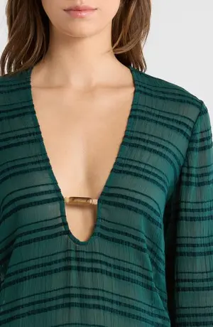 VIX PAULA HERMANNY Solid Cali Stripe Midi Cover-up Dress