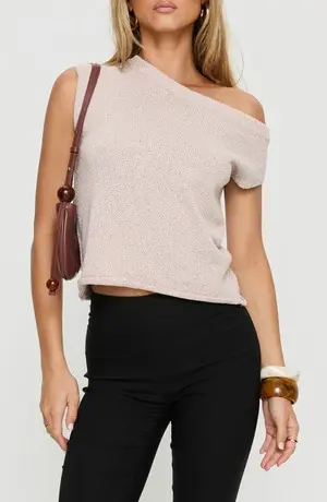 Princess Polly Ashfield One-shoulder Crop Sweater - Oat