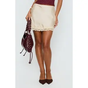 Princess Polly Lace Trim Satin Mini Skirt - Cream