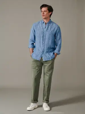 AUBIN Worlaby Linen Long Sleeve Shirt - Blue