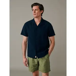 AUBIN Seersucker Linen Short Sleeve Shirt - Navy
