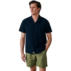 Aubin Seersucker Linen Short Sleeve Shirt - Navy