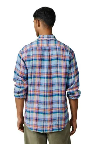 Aubin Croyland Madras Button-down Linen Shirt - Bright Blue Check