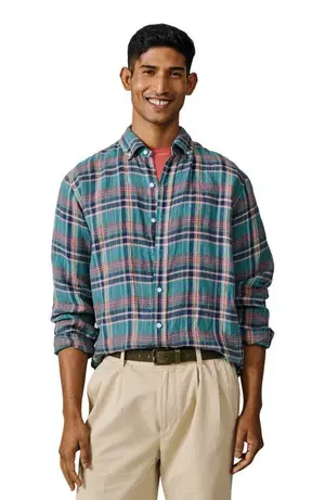 Aubin Croyland Madras Button-down Linen Shirt - Green Check